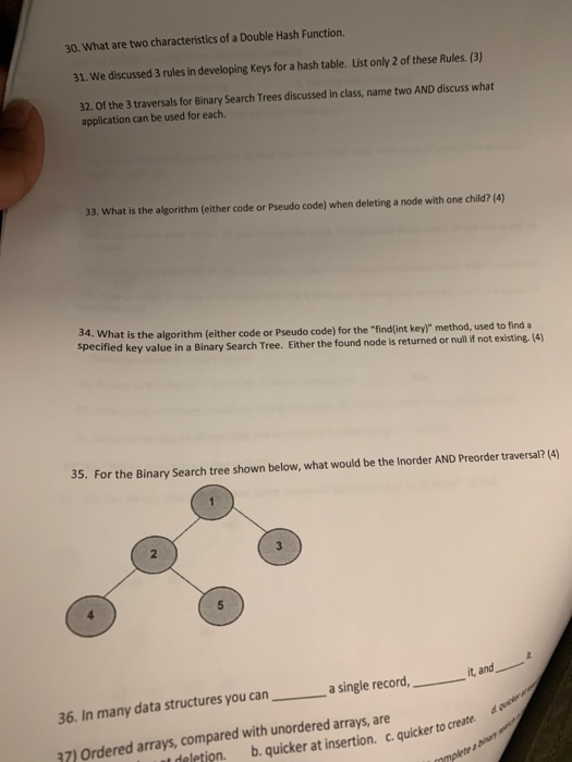 Solved 30. What are two characteristics of a Double Hash | Chegg.com