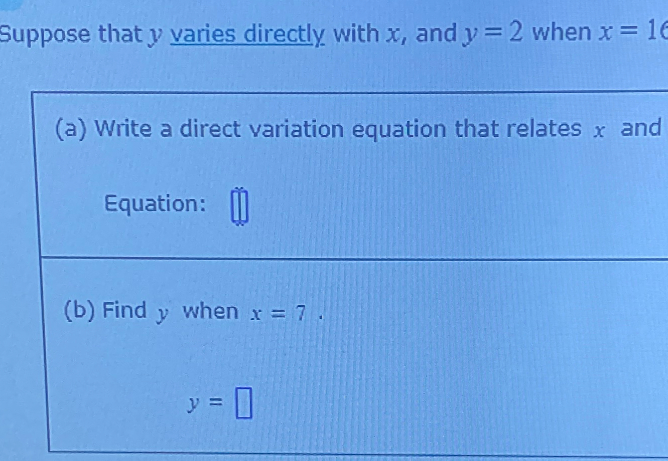 Solved Suppose that y ﻿varies directly with x, ﻿and y=2 | Chegg.com