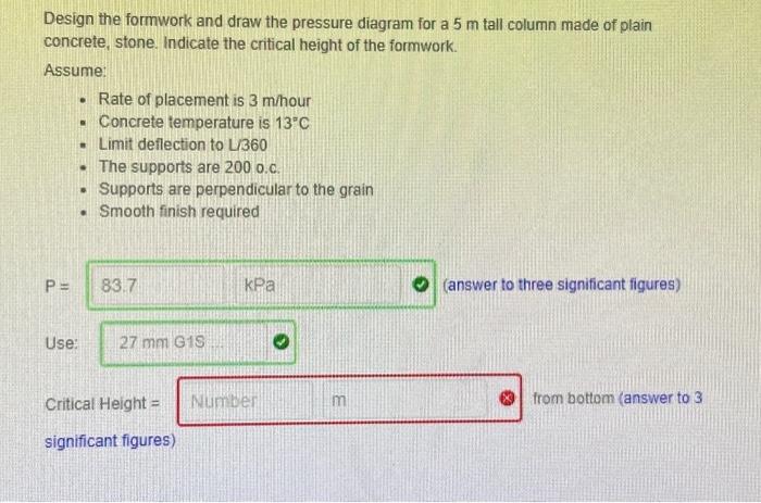 Design the formwork and draw the pressure diagram for | Chegg.com