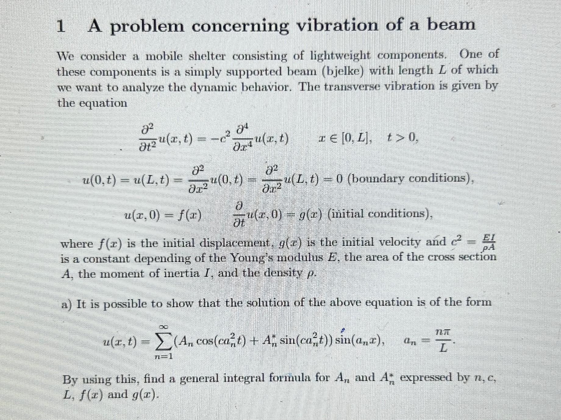 Solved 1 ﻿A problem concerning vibration of a beamWe | Chegg.com