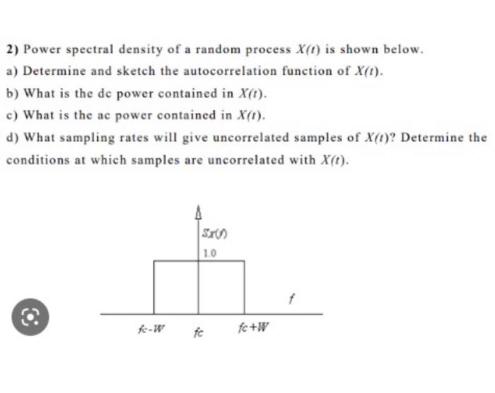 Solved 2) Power spectral density of a random process X(t) is | Chegg.com