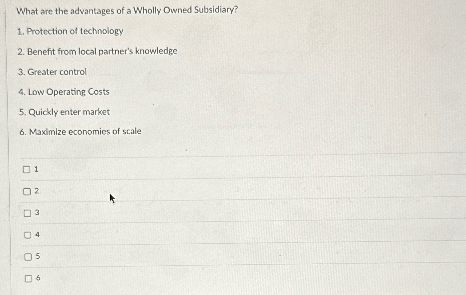 Solved What are the advantages of a Wholly Owned | Chegg.com