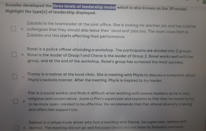 Solved Scouller developed the three levels of leadership | Chegg.com