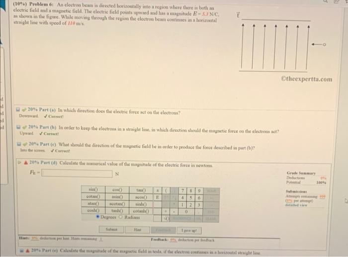 Solved > (1096) Problem 6: An electron beam is directed | Chegg.com