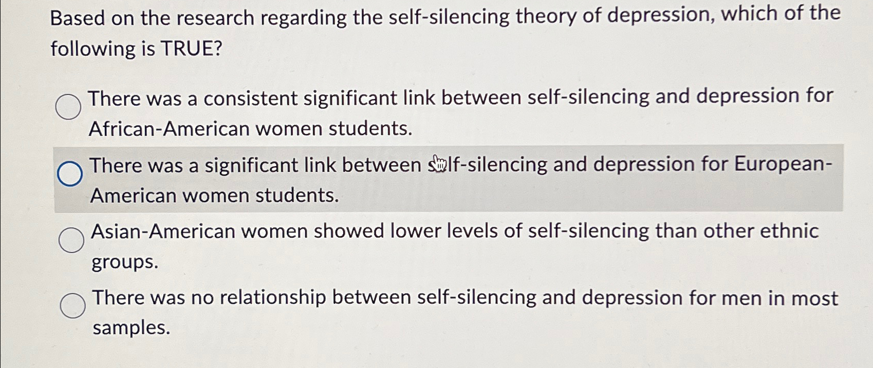 Solved Based on the research regarding the self-silencing | Chegg.com