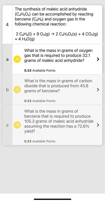 Solved 4 a b C The synthesis of maleic acid anhydride | Chegg.com