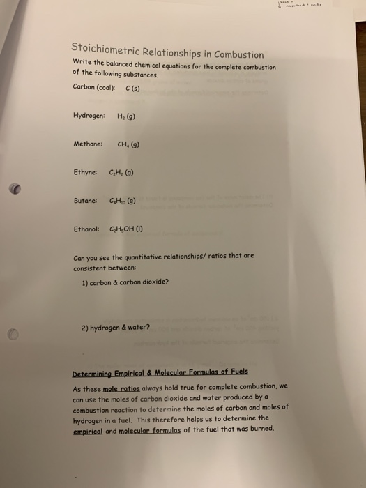 Solved Stoichiometric Relationships in Combustion Write the | Chegg.com