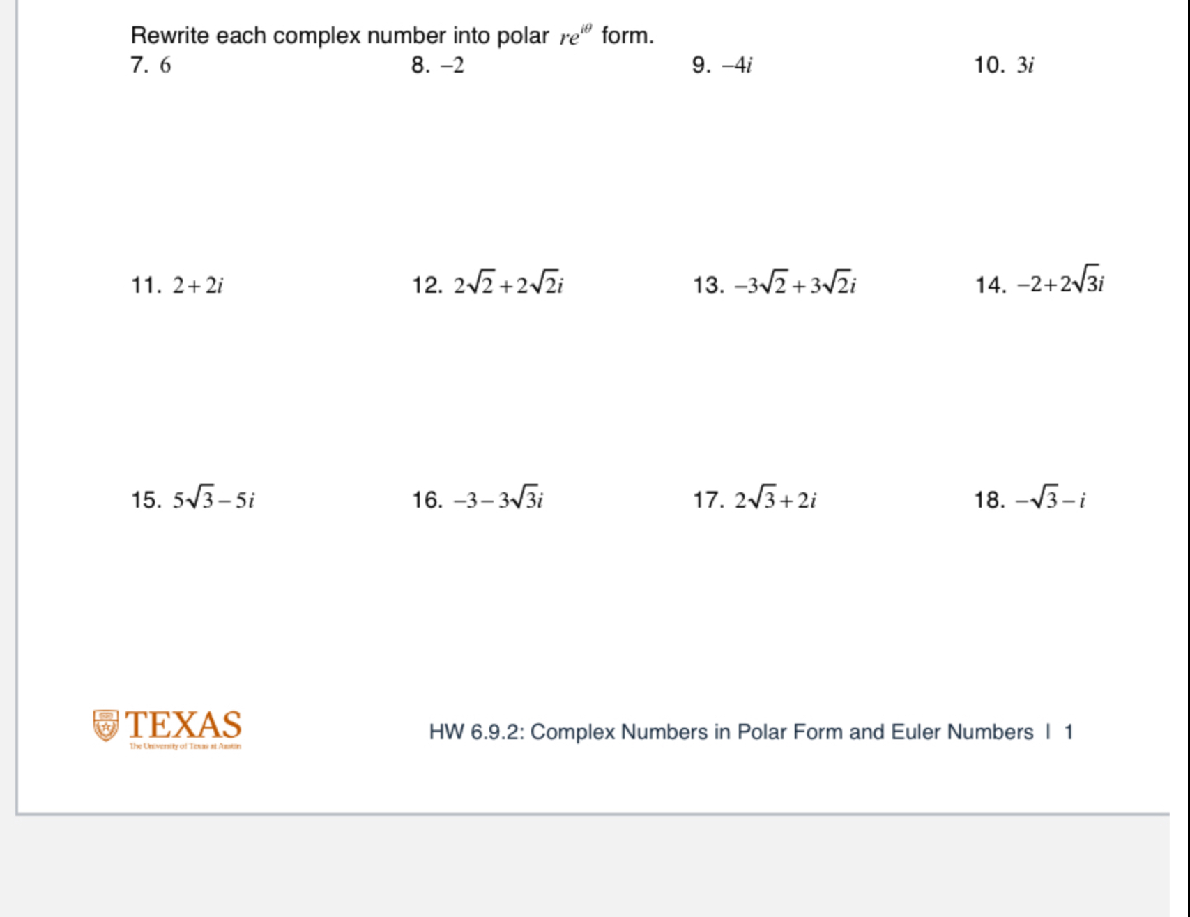 Solved Rewrite each complex number into polar reiθ | Chegg.com