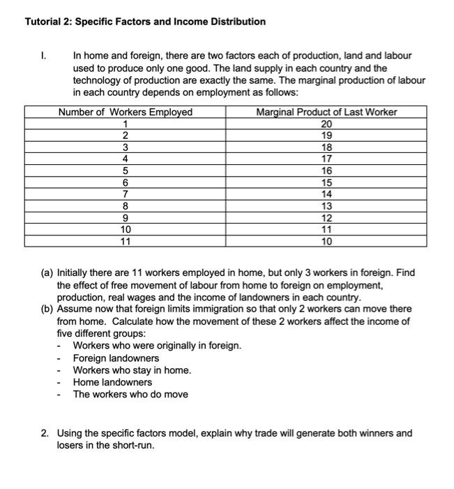 Solved Tutorial 2: Specific Factors and Income Distribution | Chegg.com
