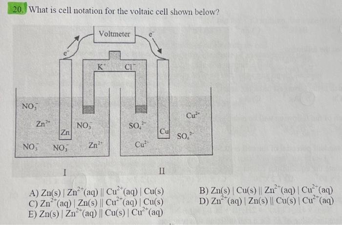 Solved 20. What is cell notation for the voltaic cell shown | Chegg.com