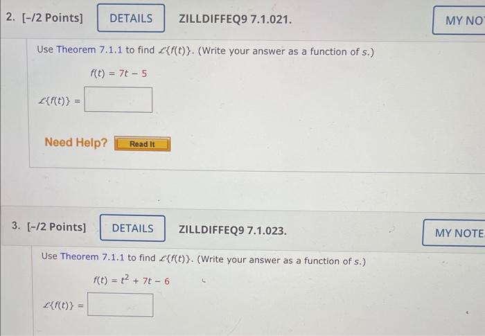 Solved Use Theorem 7 1 1 To Find L{f T } Write Your Answer