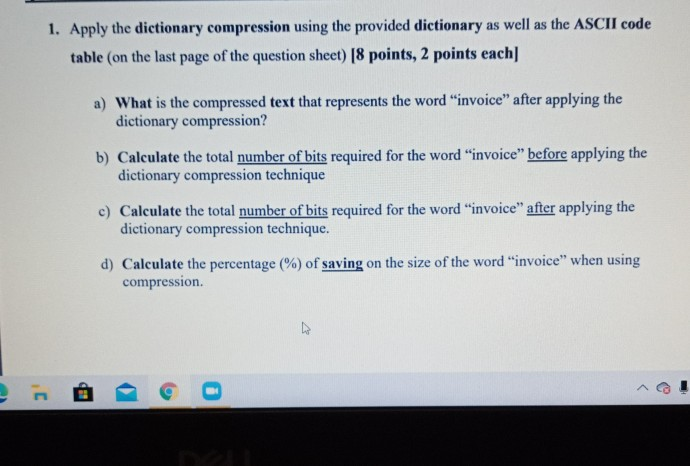 1. Apply the dictionary compression using the | Chegg.com
