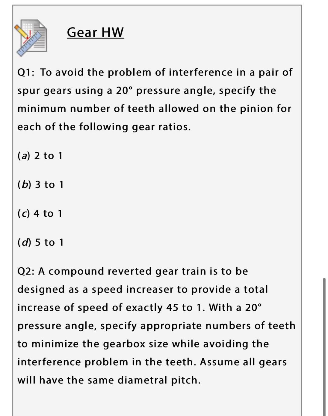 Solved Gear HW Q1: To avoid the problem of interference in a | Chegg.com