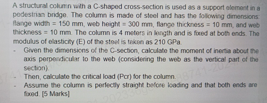 Solved A structural column with a C-shaped cross-section is | Chegg.com