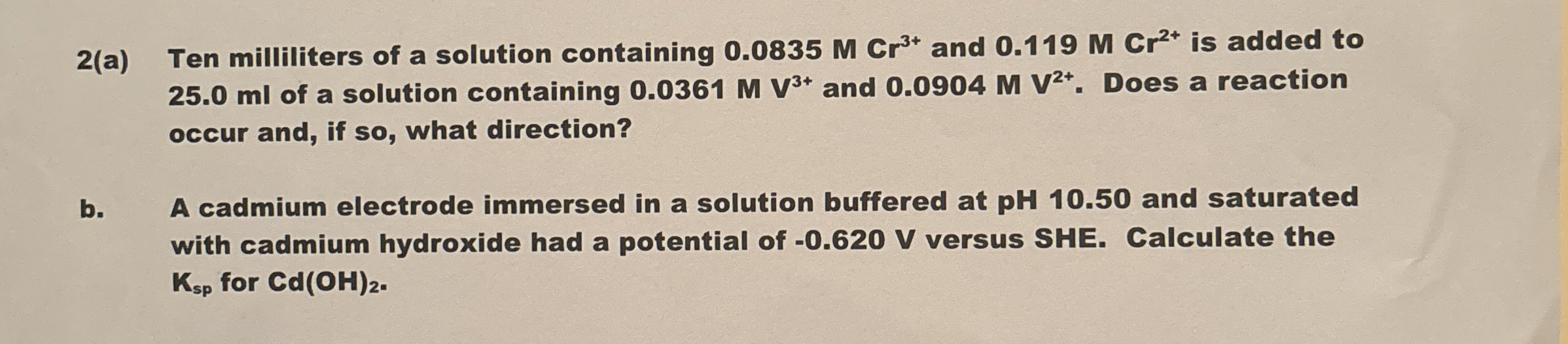 Solved 2(a) ﻿Ten milliliters of a solution containing | Chegg.com