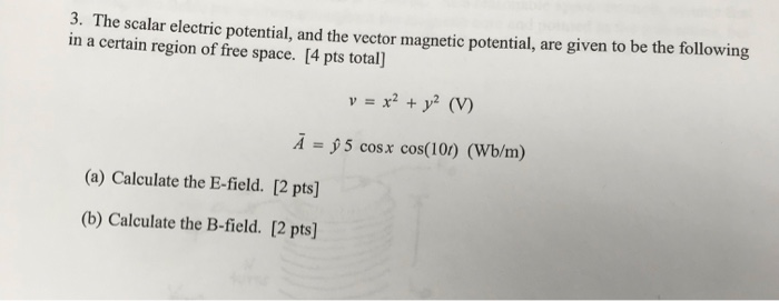 Solved 3. The scalar electric potential, and the vector | Chegg.com