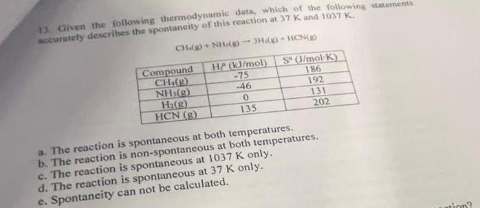 Solved Civen the following thermodynumic data, which of the | Chegg.com Solved Civen the following thermodynumic data, which of the | Chegg.com