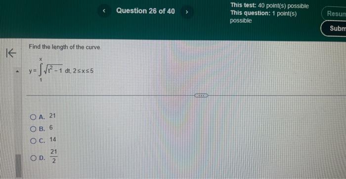 Solved Find the length of the curve: y=∫1xt2−1dt2≤x≤5 | Chegg.com