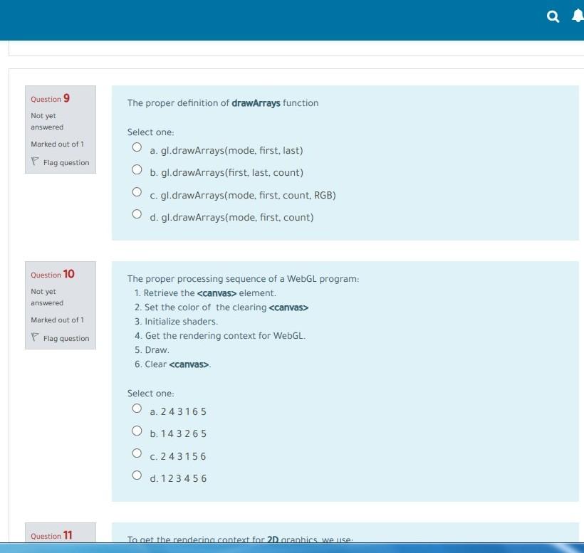 Solved The proper definition of drawArrays function Select | Chegg.com