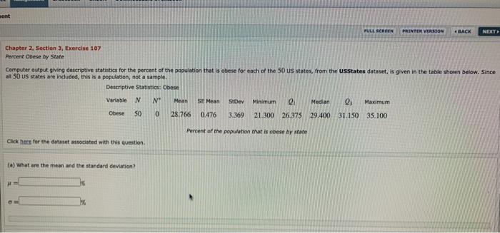 Solved Computer output giving descriptive statistics for the | Chegg.com