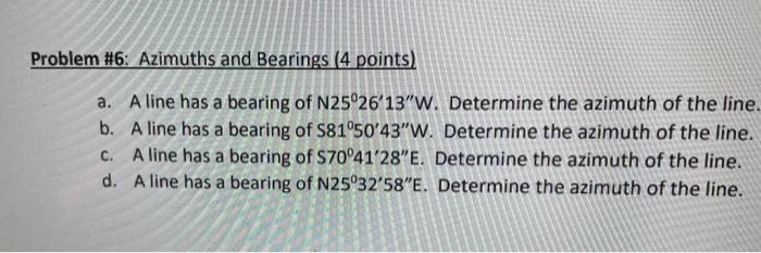 Solved Problem #6: Azimuths and Bearings (4 points) a. A | Chegg.com