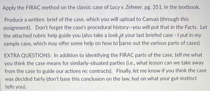 Apply the FIRAC method on the classic case of Lucy v. | Chegg.com