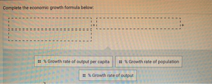 Solved Complete the economic growth formula below: 1 - - - 1 | Chegg.com