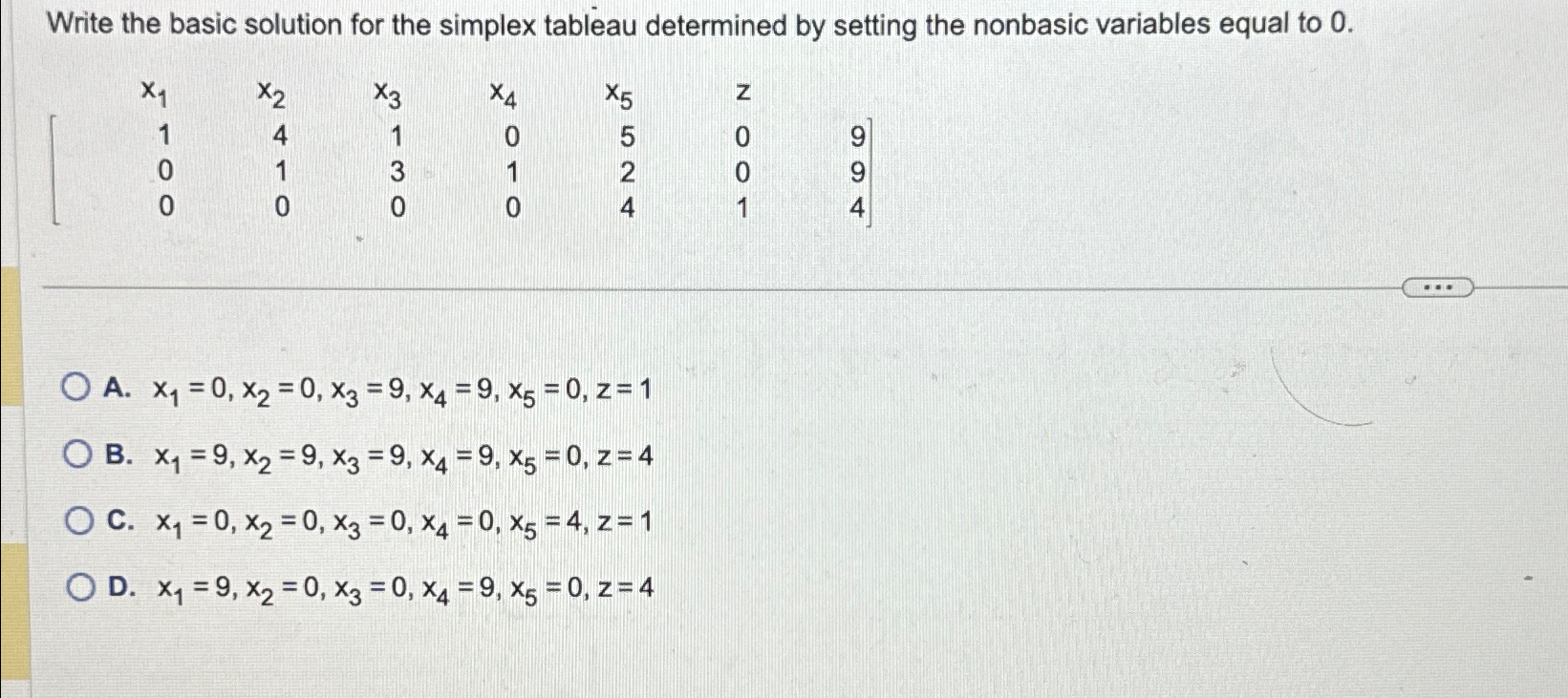 Solved Write the basic solution for the simplex tableau | Chegg.com