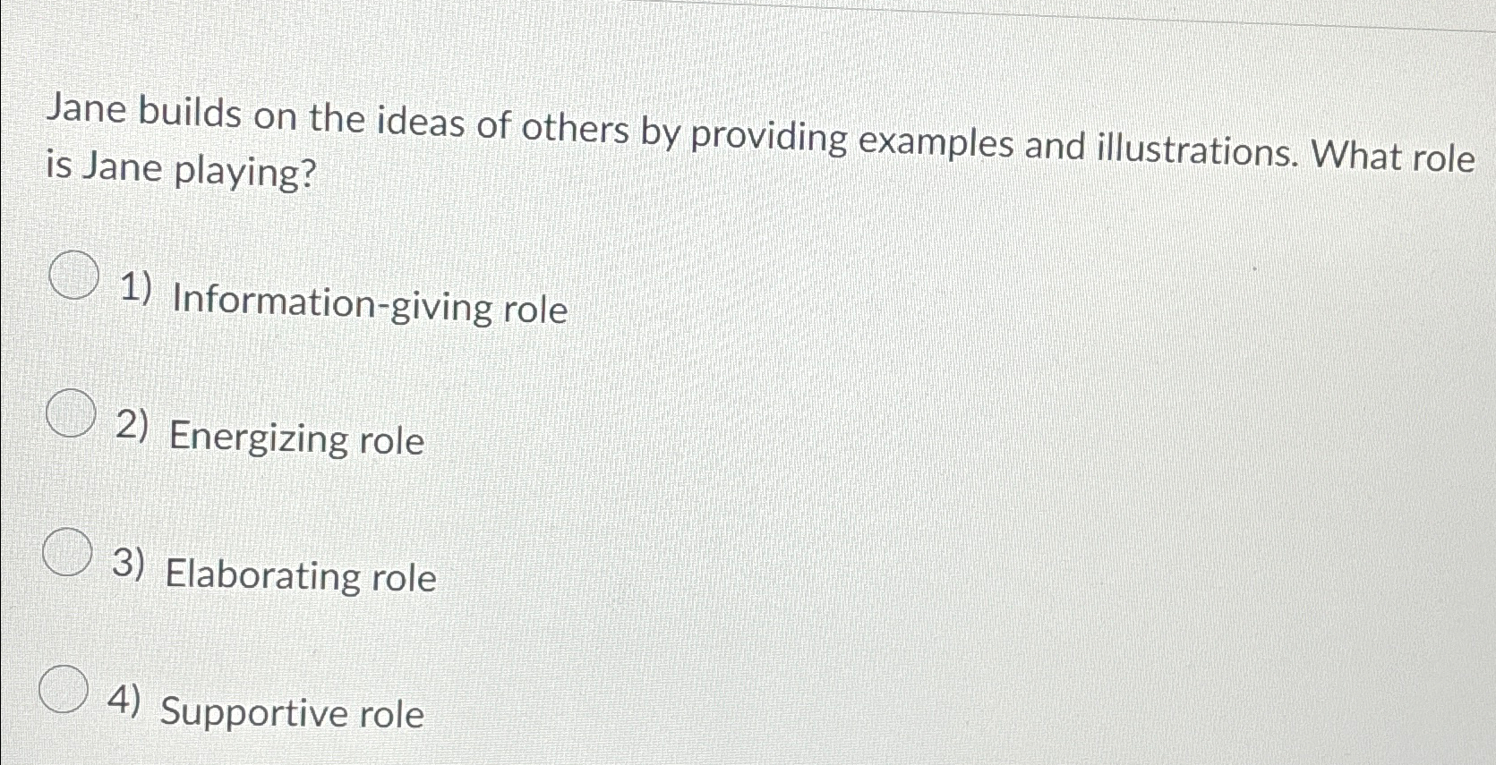 Solved Jane builds on the ideas of others by providing | Chegg.com