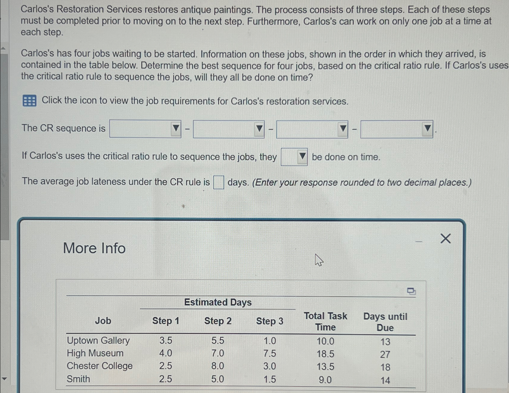 Solved Carlos's Restoration Services restores antique | Chegg.com