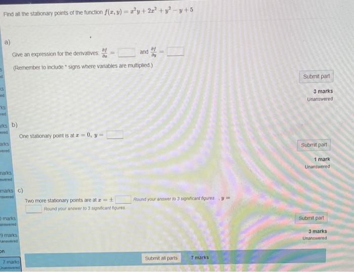 Solved Find all the stationary points of the function | Chegg.com