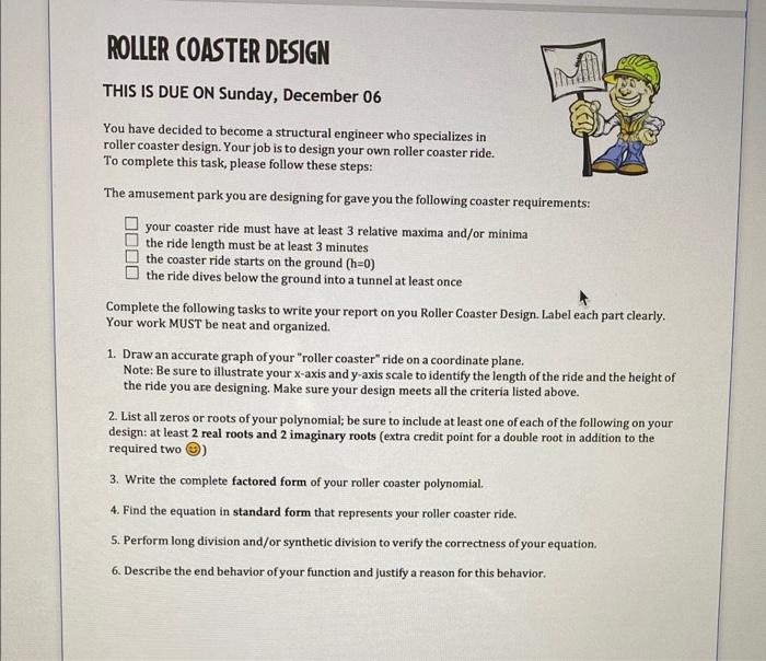 Solved ROLLER COASTER POLYNOMIALS CHECKLIST E Application | Chegg.com