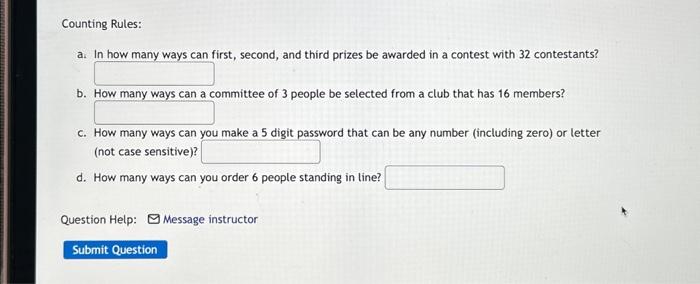 Solved Counting Rules: a. In how many ways can first, | Chegg.com