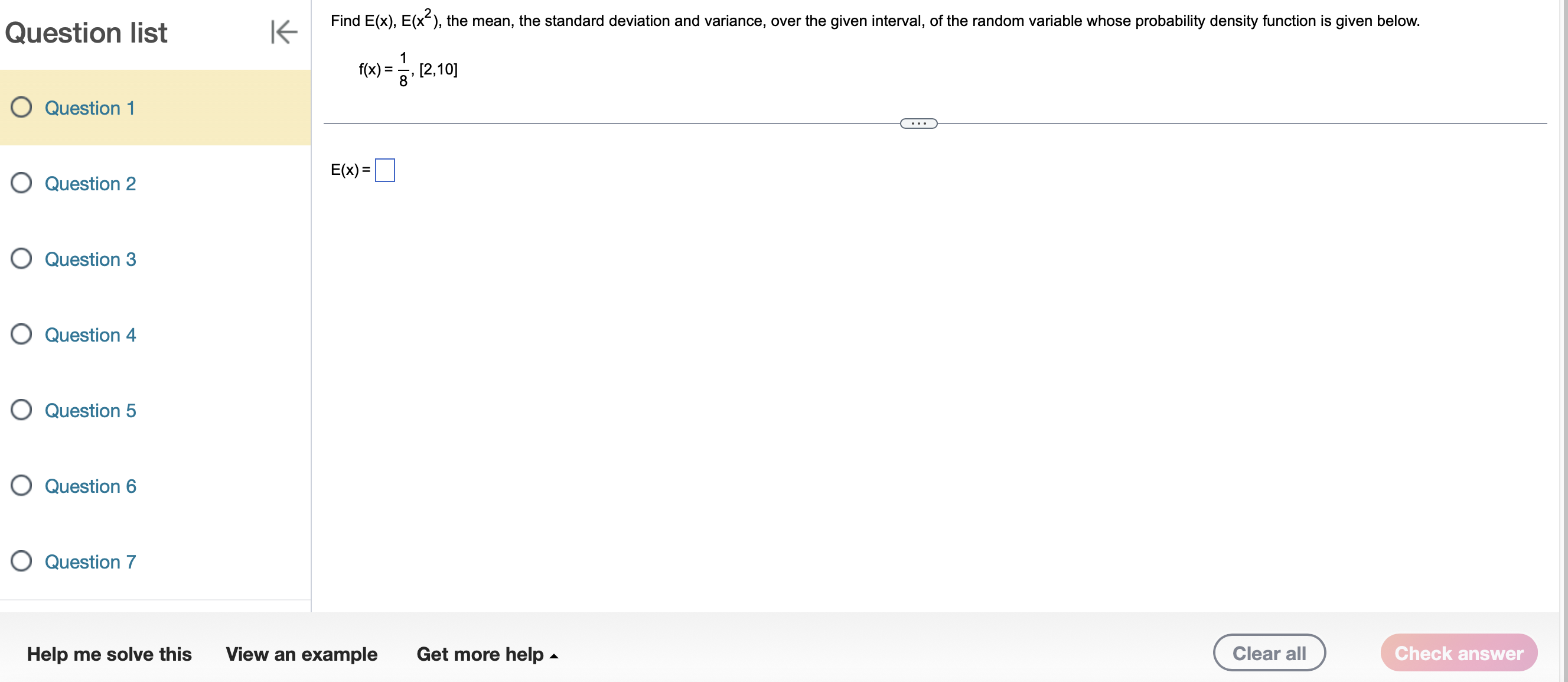 Solved Question listFind E(x),E(x2), ﻿the mean, the standard | Chegg.com