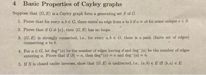 Solved 4 Basic Properties of Cayley graphs Suppose that (G, | Chegg.com
