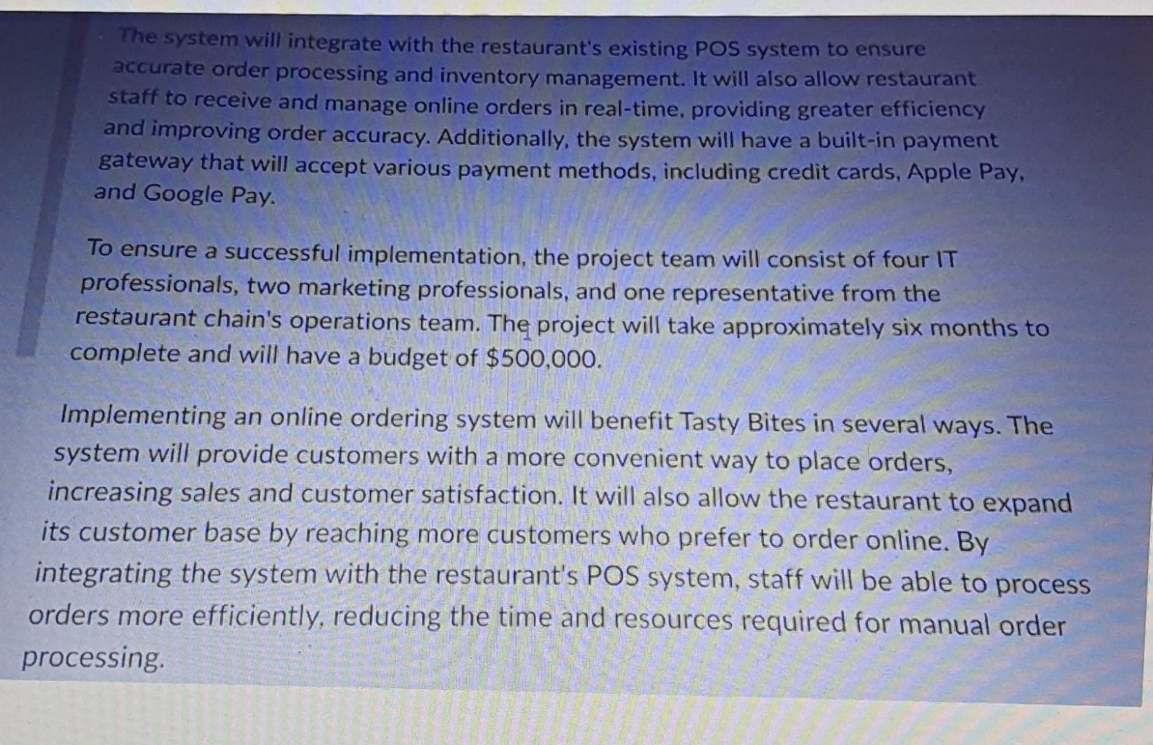 or streamlined payment processing, increasing revenue | Chegg.com