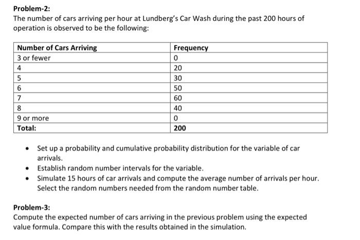 Solved Problem-2: The number of cars arriving per hour at | Chegg.com
