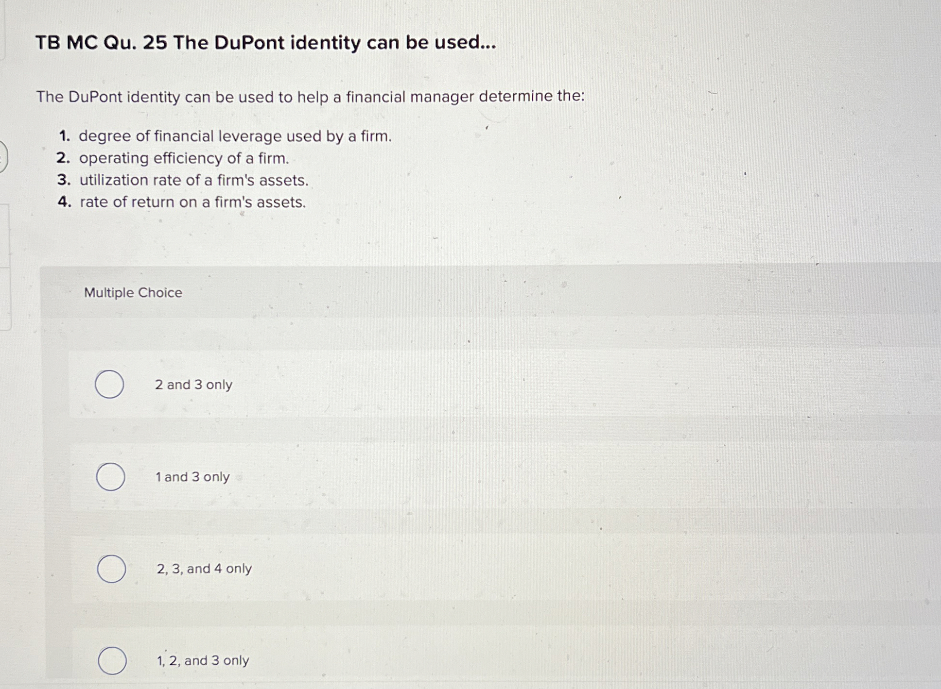 Solved TB MC Qu. 25 ﻿The DuPont identity can be used...The | Chegg.com
