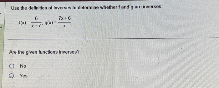 Solved Use the definition of inverses to determine whether f | Chegg.com