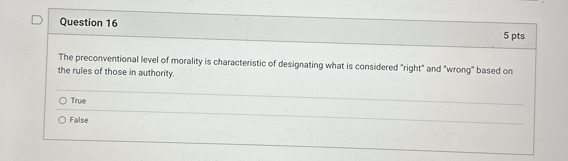 Solved Question 165 ﻿ptsThe preconventional level of | Chegg.com
