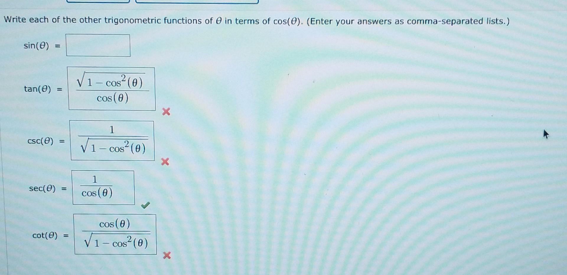 Solved Write each of the other trigonometric functions of in | Chegg.com