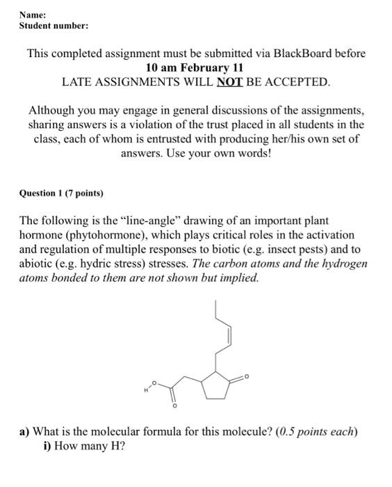 Solved Name: Student number: This completed assignment must | Chegg.com