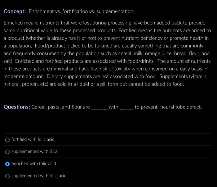 Solved Concept: Enrichment vs. fortification vs. | Chegg.com