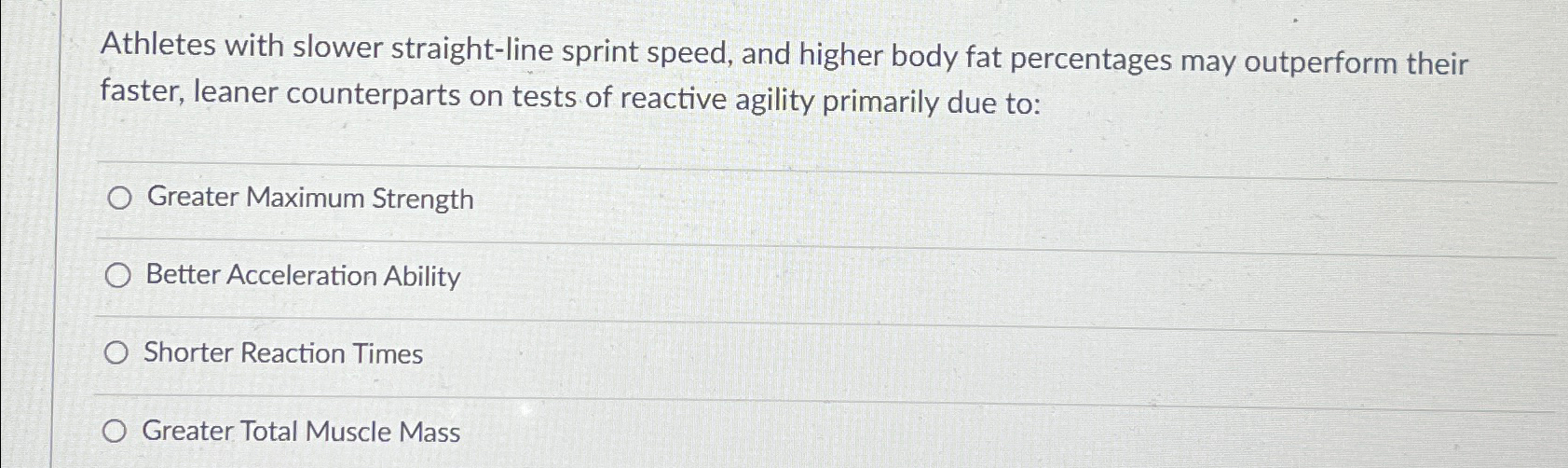 Solved Athletes with slower straight-line sprint speed, and | Chegg.com