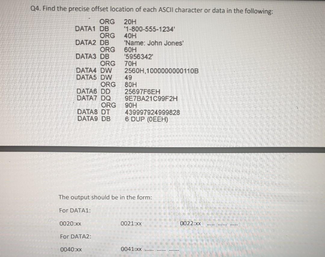 Solved Q4. Find the precise offset location of each ASCII | Chegg.com