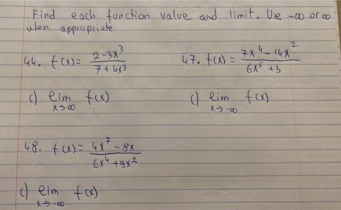Solved Find each function value and limit. Use -00 or a uten | Chegg.com