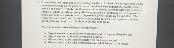Solved 1. A researcher was interested in determining whether | Chegg.com