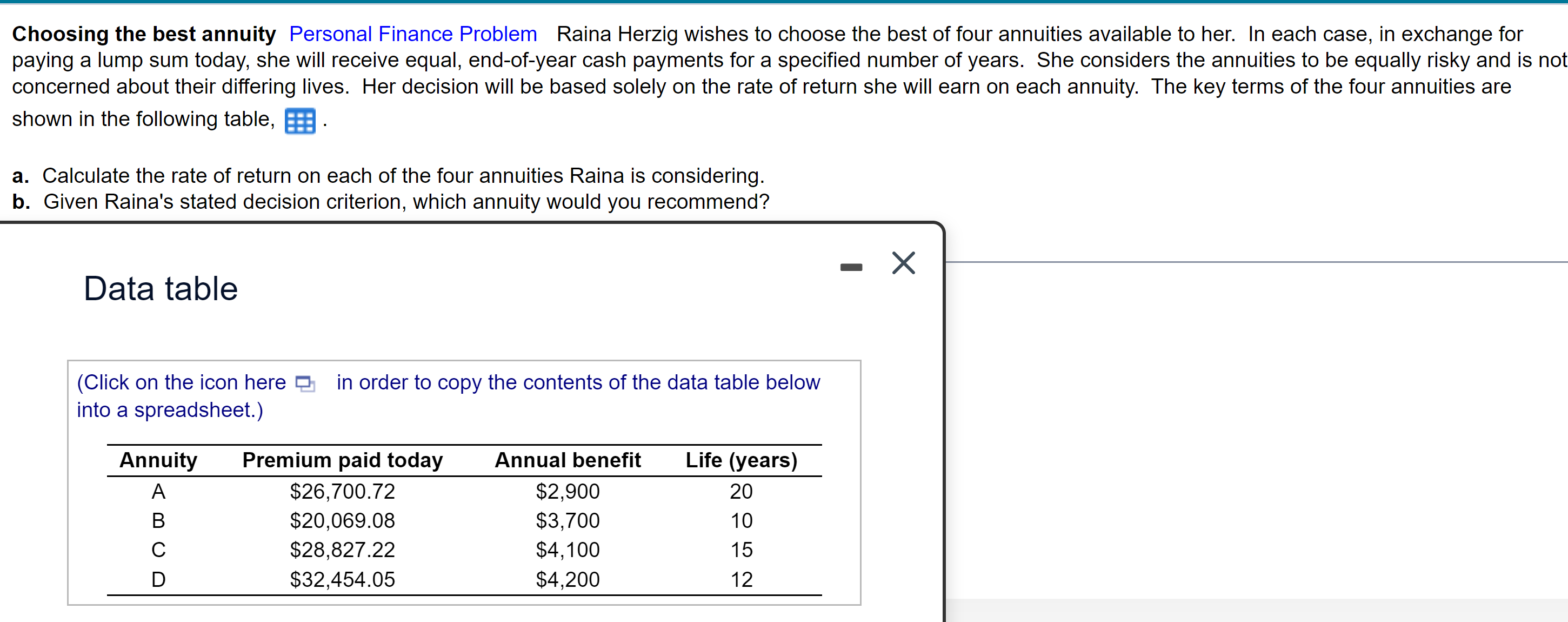Solved Choosing the best annuity Personal Finance Problem | Chegg.com