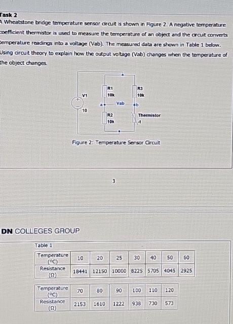 Solved Task 2Wheatstone tridge temperature sensor arcuit is | Chegg.com