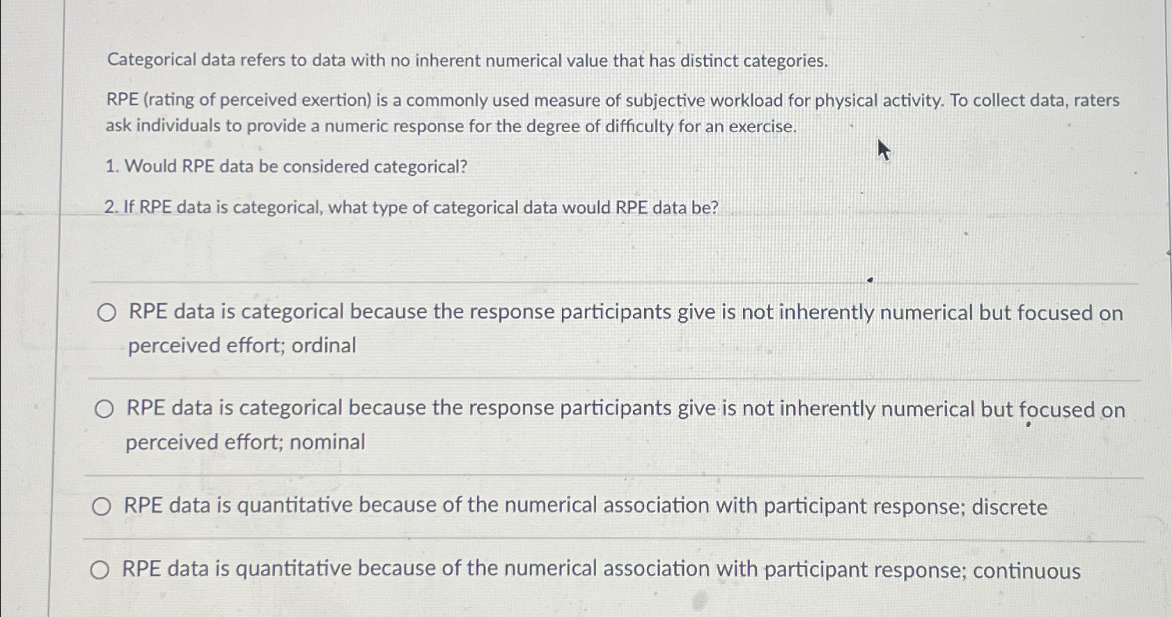 Solved Categorical data refers to data with no inherent | Chegg.com